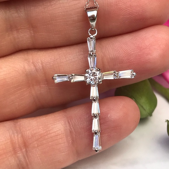 Jewelry | 14k White Gold Lab 2ct Diamond Cross Necklace | Poshmark